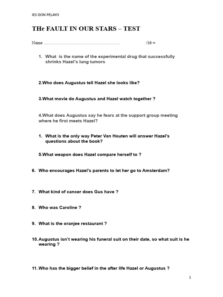 THe FAULT IN OUR STARS TEST | PDF | Classics