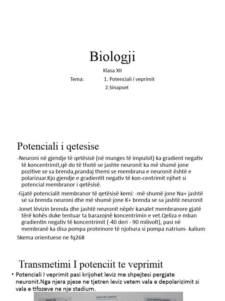 Biologji KL 12 Potenciali I Veprimit Sinapset | PDF