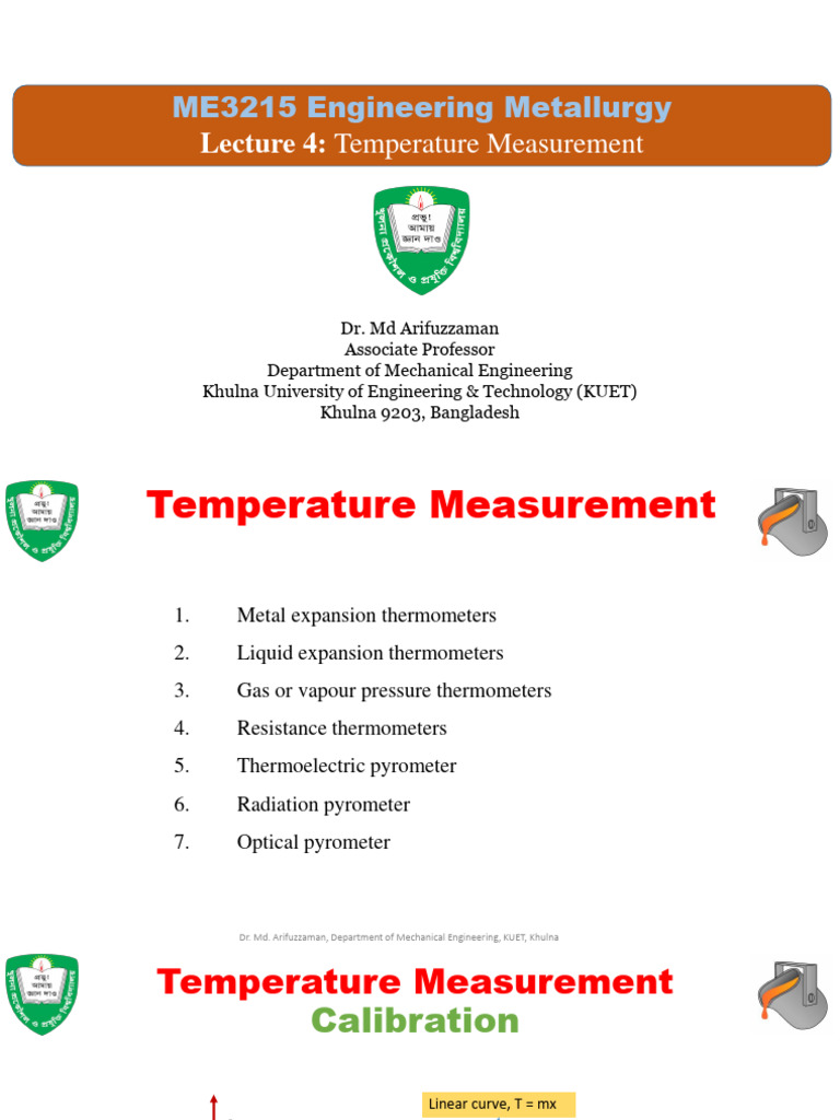 ME3215 - L4 Temperature Measurement | PDF | Thermocouple | Physics