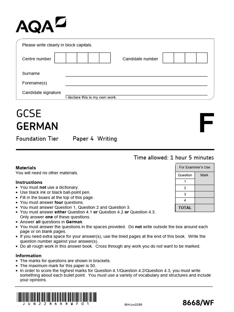 Aqa 8668WF QP Jun22 | PDF