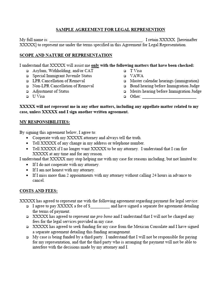 Legal Representation Agreement Template | PDF | Lawyer | Removal ...