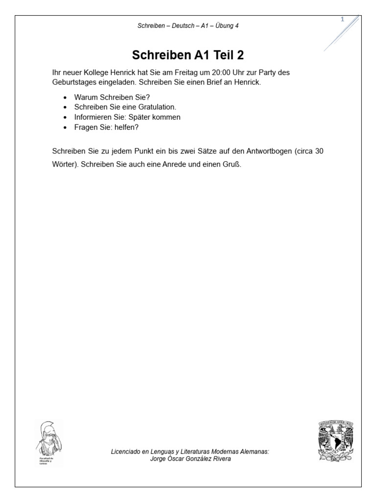 4 Ejercicio de Schreiben A1 | PDF