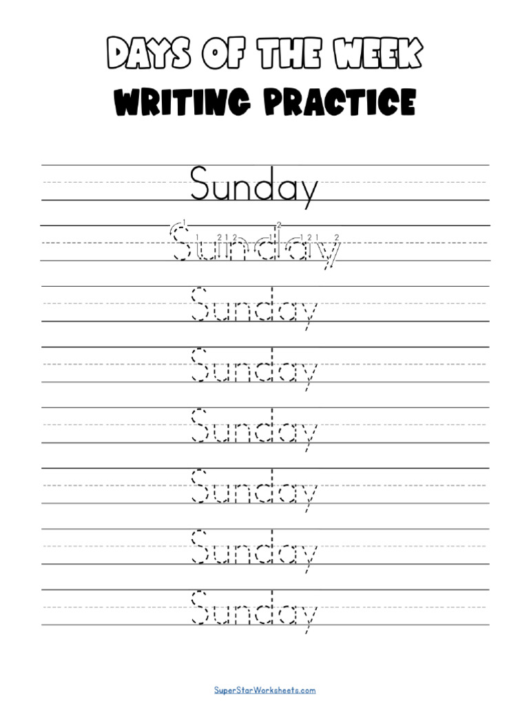 Daysofthe Week Handwriting Sunday | PDF