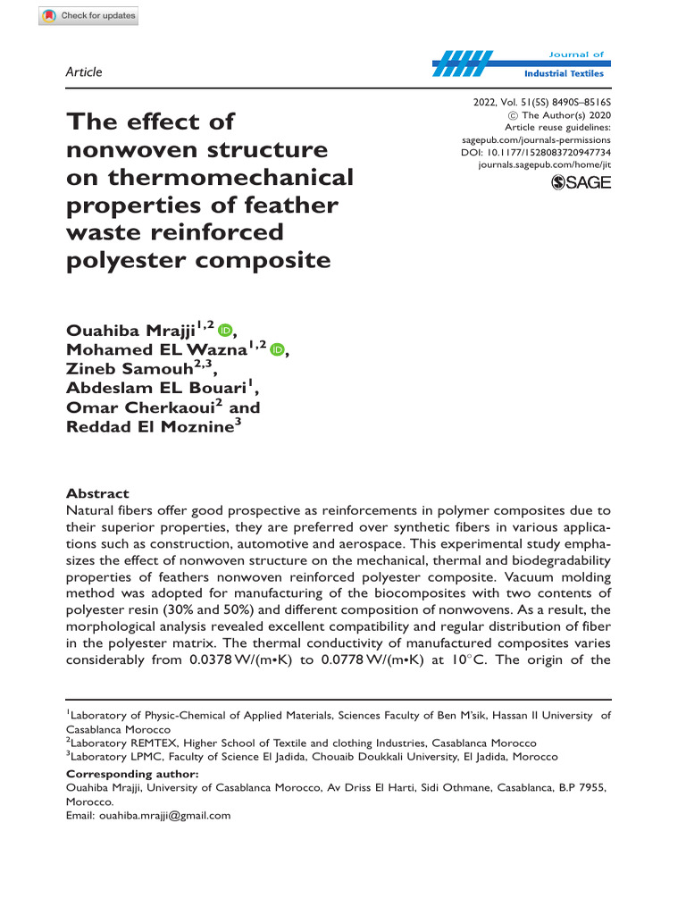 Nonwoven Feather Reinforced Polyester Composites | PDF | Science ...