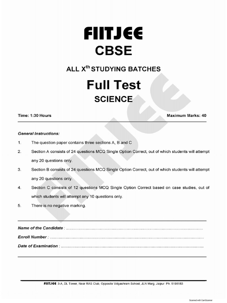 FIITJEE DPS School Paper (SCIENCE) | PDF