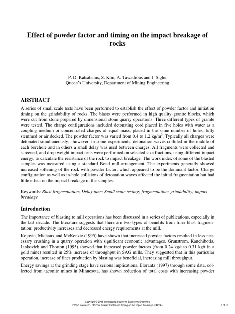 Effecto of Powderfactor and Timing On The Impacto Brakage of Rocks ...