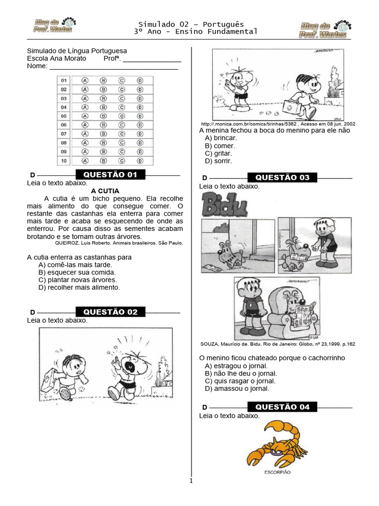 Simulado 2 (3º Ano - L.P) - Blog Do Prof. Warles | PDF