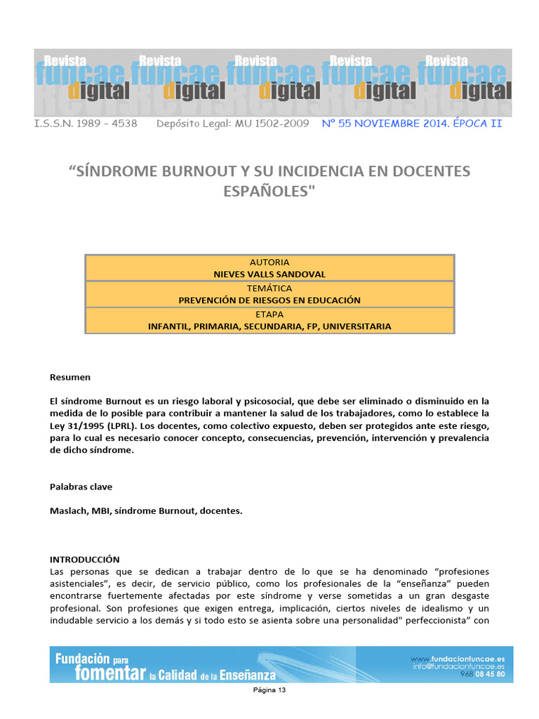 Sindrome Burnout | PDF | Burnout ocupacional | Sicología Sindrome Burnout | PDF | Burnout ocupacional | Sicología