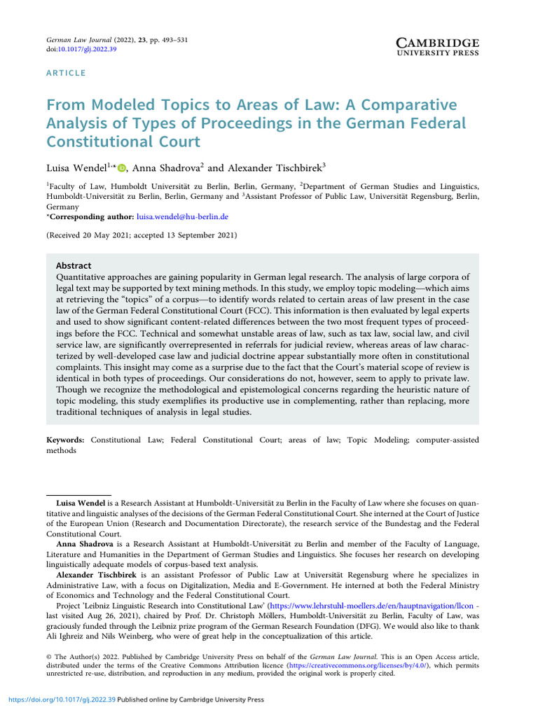 From Modeled Topics To Areas of Law A Comparative Analysis of Types of ...