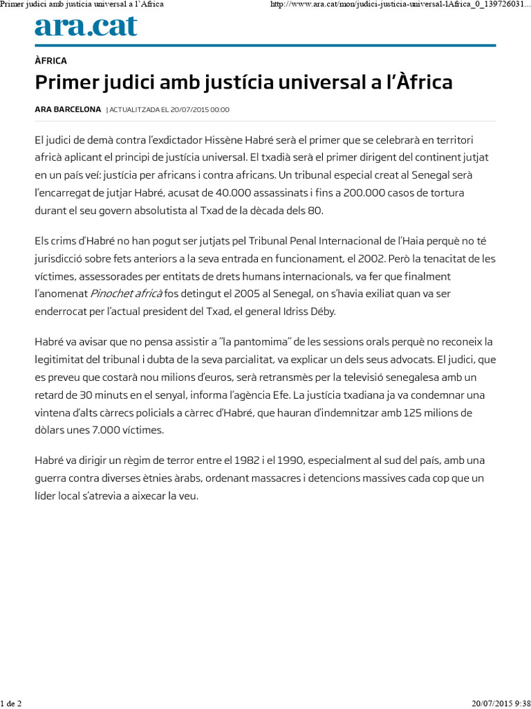 Primer Judici Amb Justícia Universal A L'àfrica | PDF