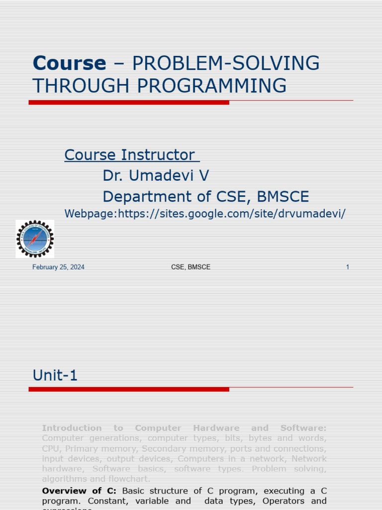 PSP Unit 1 Overview of C 12 7 2022 2pm | PDF | Reserved Word | Data Type
