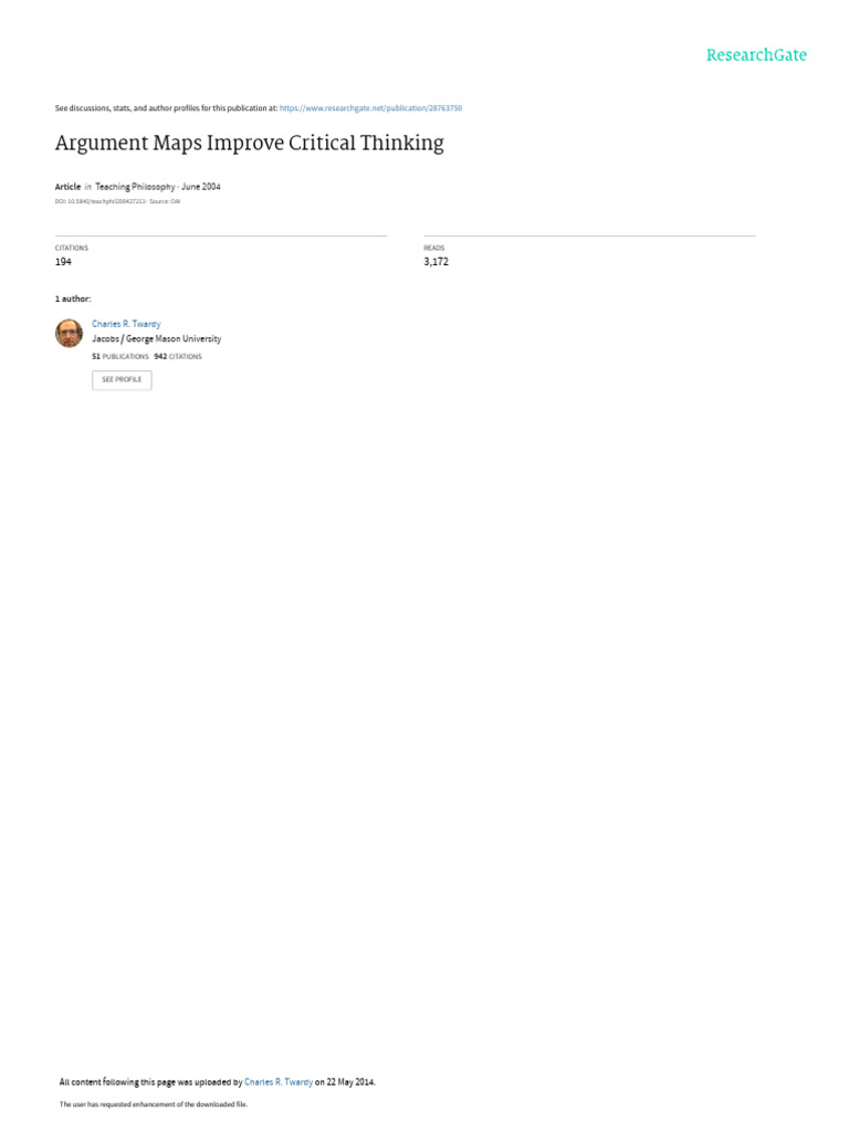 Argument Maps Improve Critical Thinking | PDF | Argument | Reason