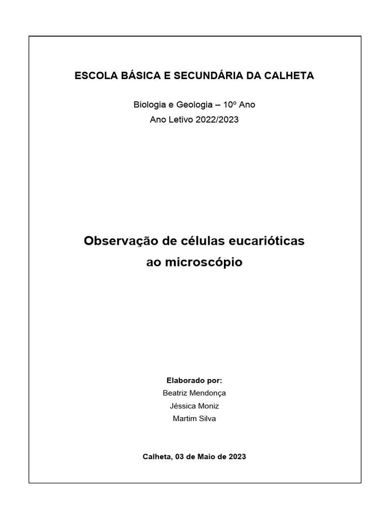 Relatório Biologia | PDF | Célula (Biologia) | Eucariotas