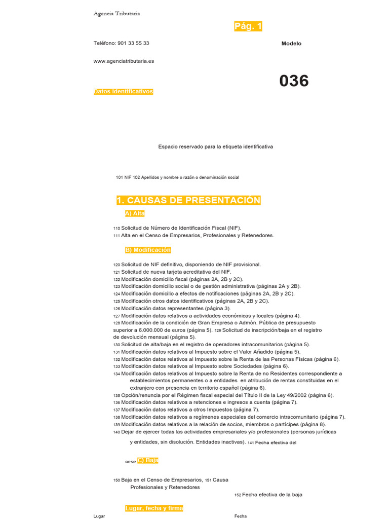 Modelo-036 Rellenable | PDF | Impuestos | Impuesto sobre la renta