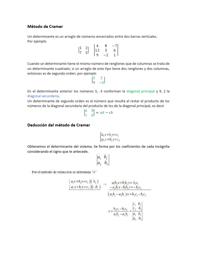 Método de Cramer: Sistemas Consistentes | PDF | Determinante | Matemáticas