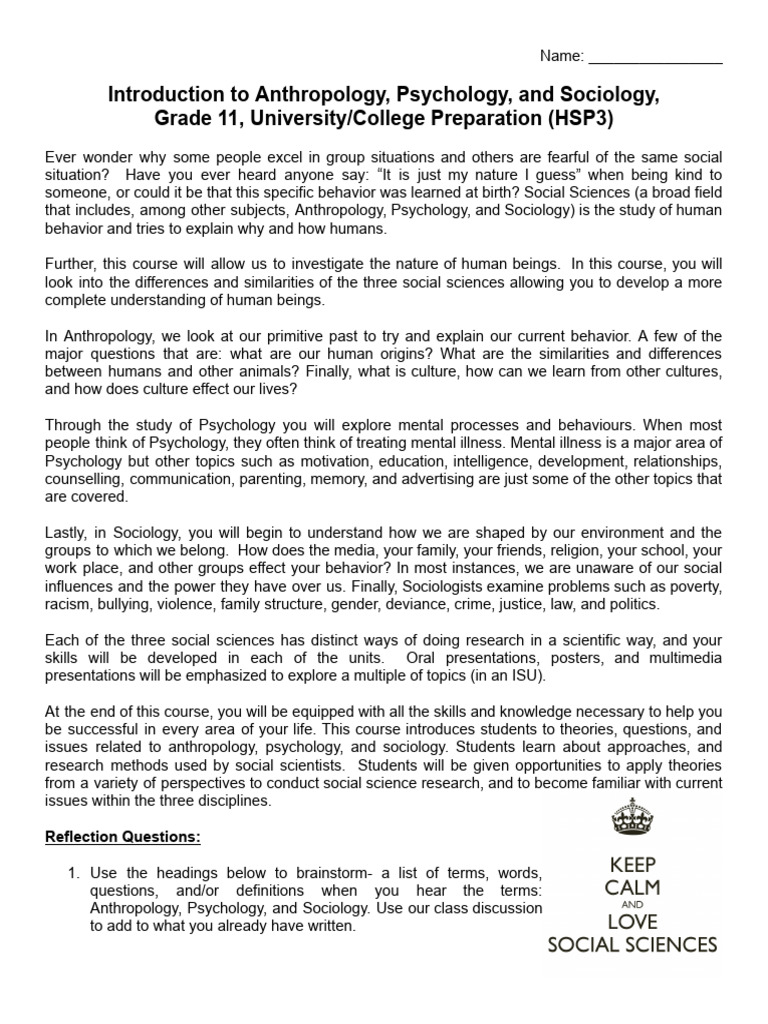 Introduction To Anthro, Psych, and Soc | PDF | Psychology | Science