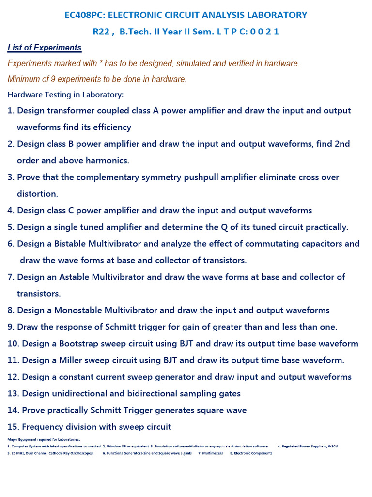 Electronic Circuit Lab Experiments | PDF