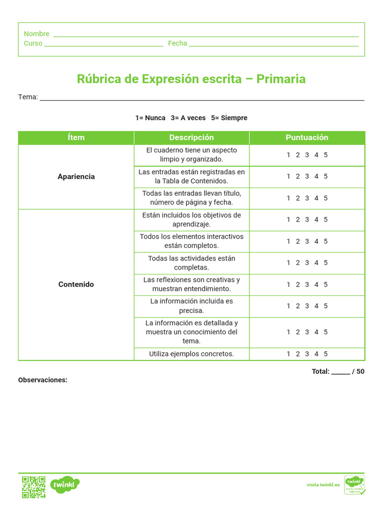 T 1694022987 Rubrica de Escritura Primaria - Ver - 1 | PDF