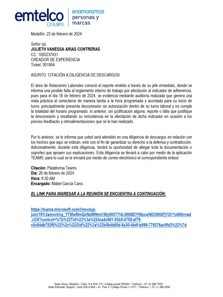 Citación Julieth Vanessa Arias Contreras | PDF