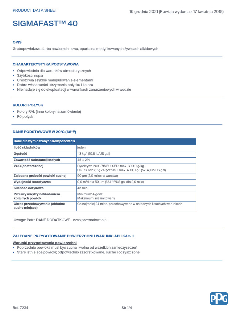 Karta Techniczna Sigmafast 40 | PDF
