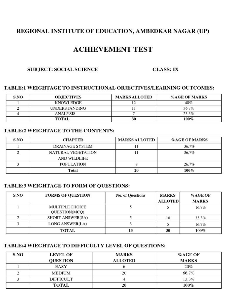 Achievement Test | PDF | Multiple Choice | Forests