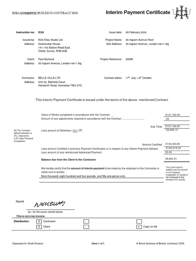 Interim Payment Certificate 05 - 35IAR - 09 February 2024 | PDF | Value Added Tax | Invoice