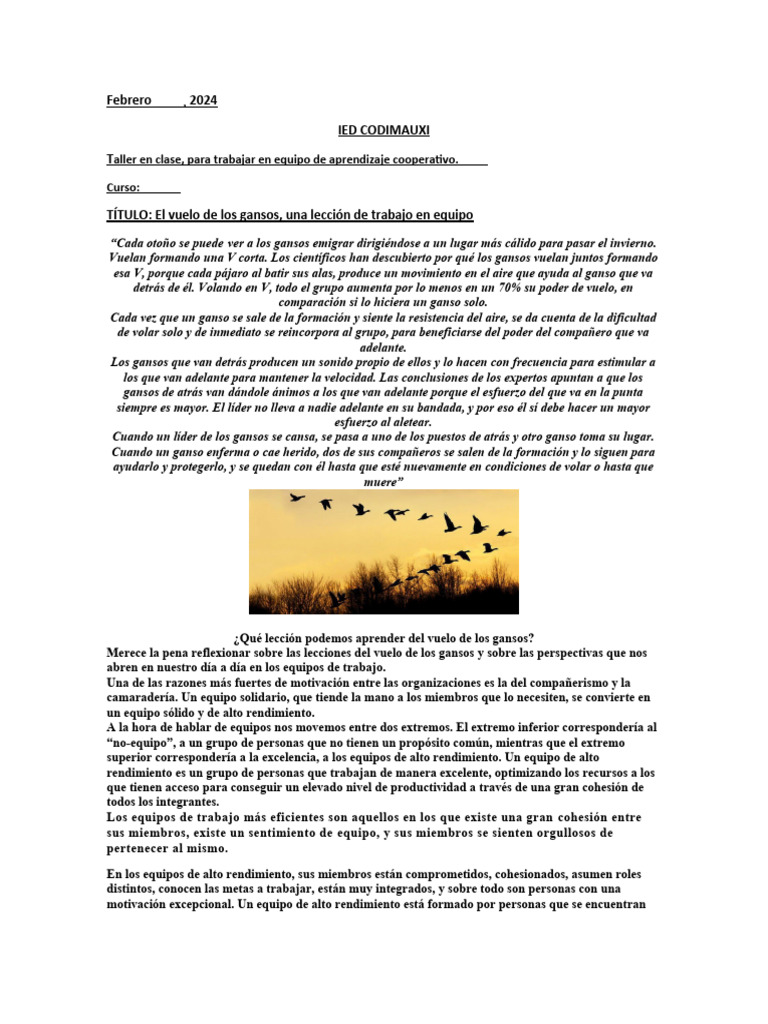 El Vuelo de Los Gansos, Una Lección de Trabajo en Equipo | PDF ...