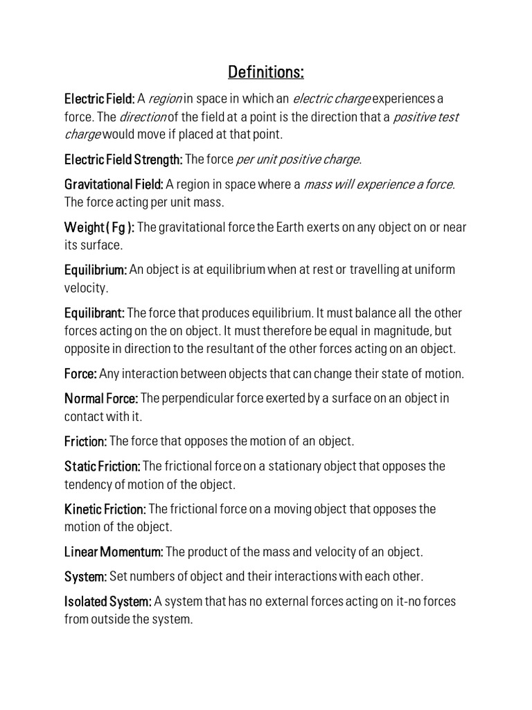 Definitions | PDF | Force | Collision