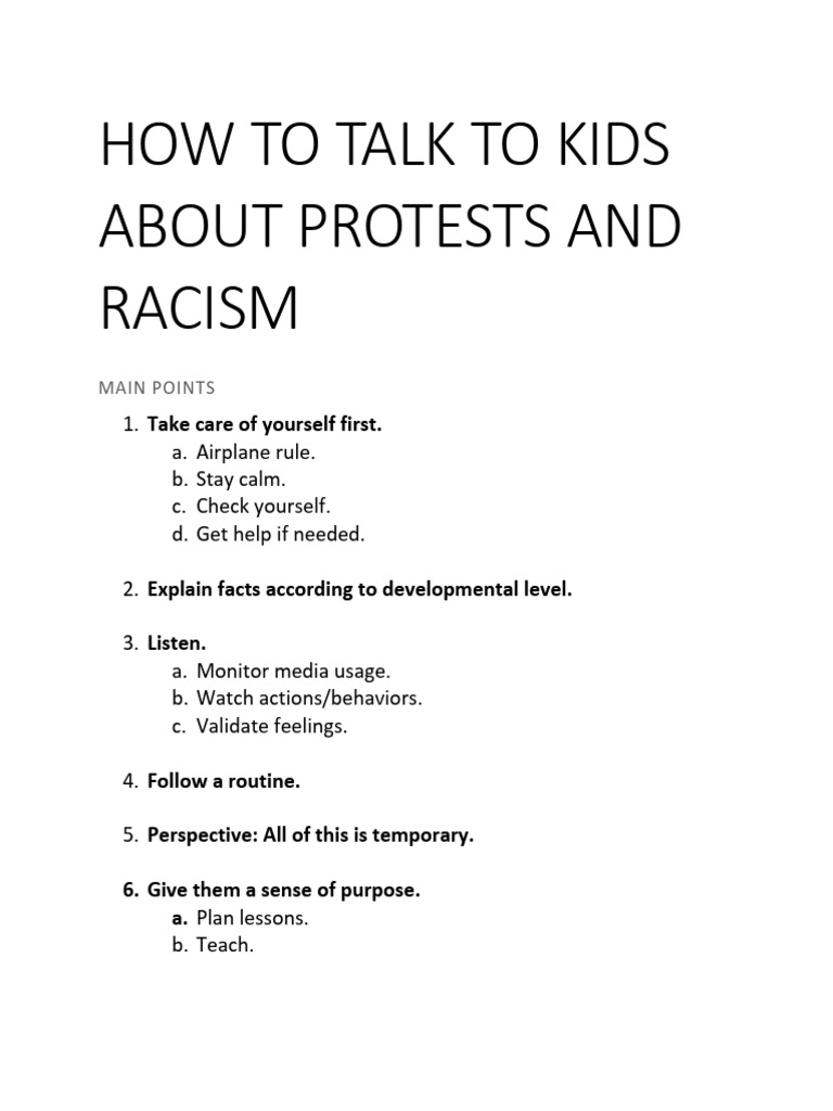 How To Talk To Your Children About Protests and Racism Outline ...