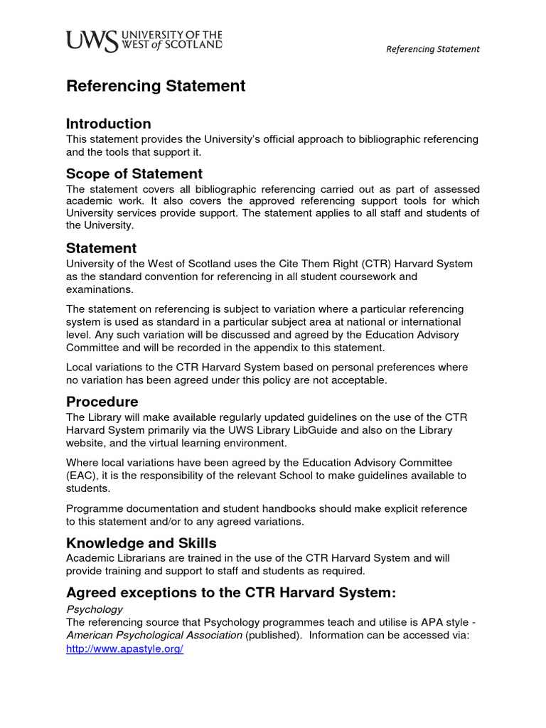 Referencing Statement March 2021 | PDF | Libraries | Learning