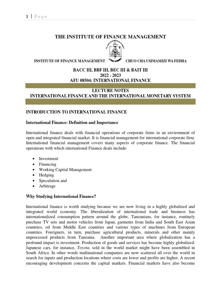 Afu 08504 - International Finance - Introduction and The Ims | PDF | Bretton Woods System ...