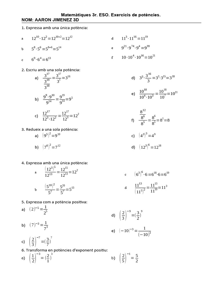 Exercicis Potencies | PDF