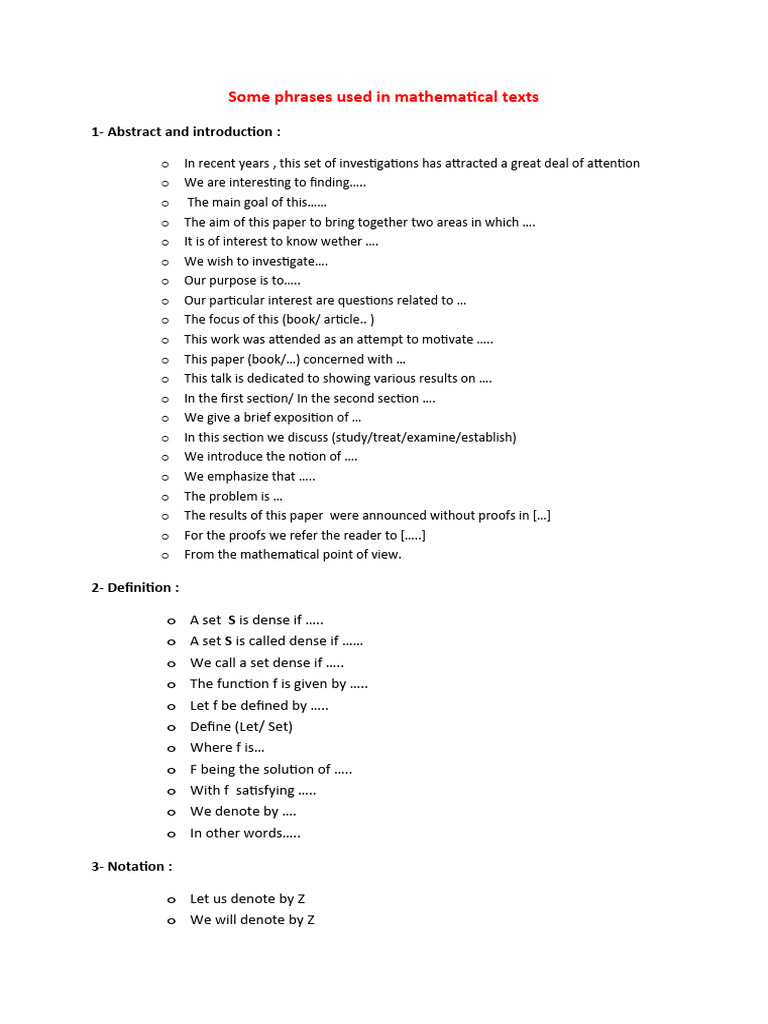 Mathematical Text Phrases Guide | PDF | Mathematical Proof | Theorem