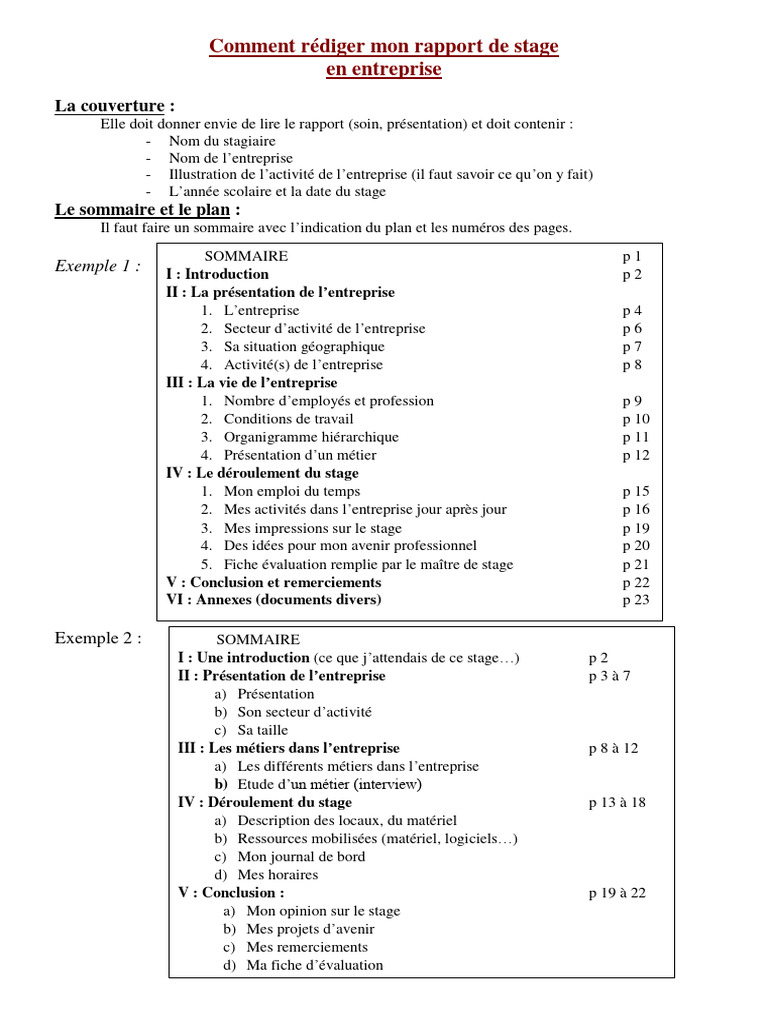Comment Rediger Mon Rapport de Stage 57215517 | PDF
