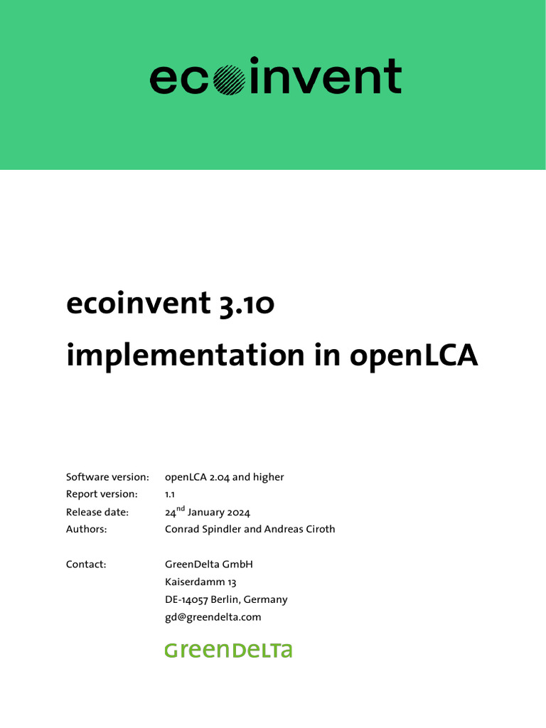 ecoinvent 3.10 for openLCA Users | PDF | Life Cycle Assessment | Databases