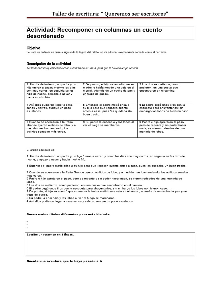 Actividad Ordenar El Cuento 2 | PDF