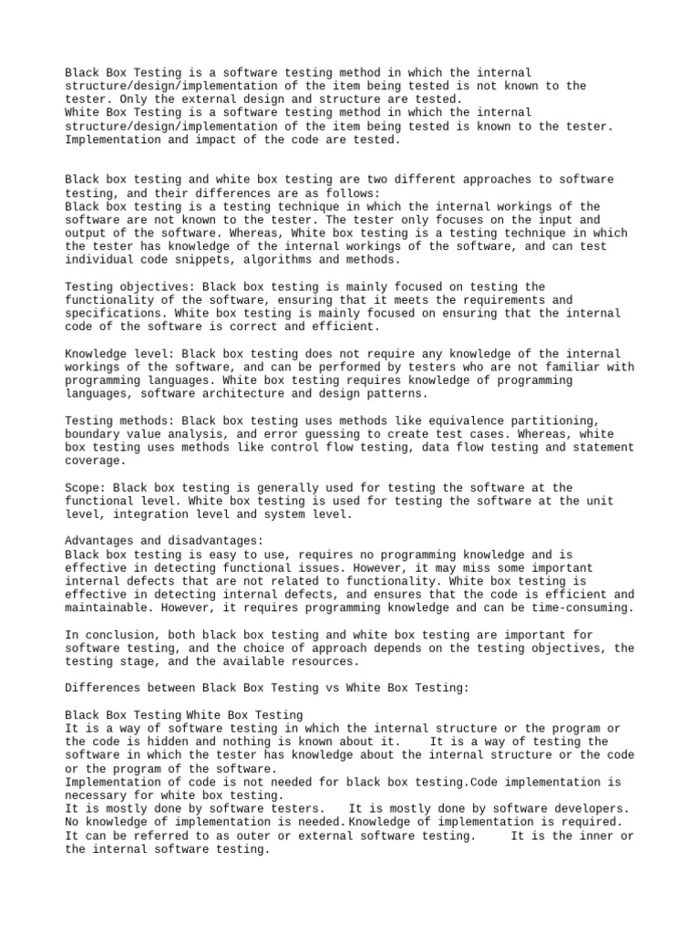 Black And White Box Testing Pdf Software Testing Computer Programming