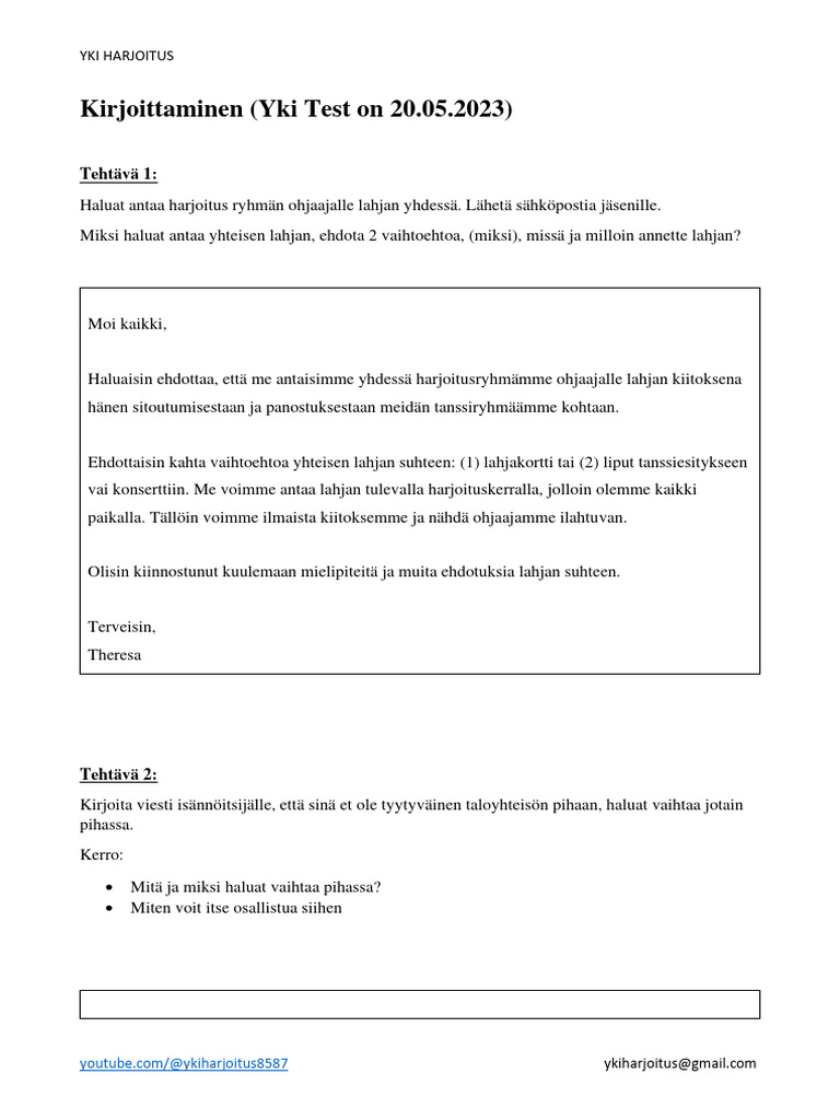 YKI Kirjoittaminen - Vastaus - Past Tests 20.05.2023 | PDF