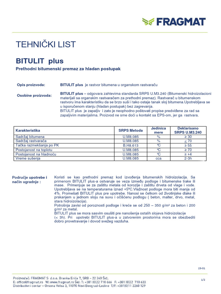 BITULIT Plus Tehnicki List | PDF