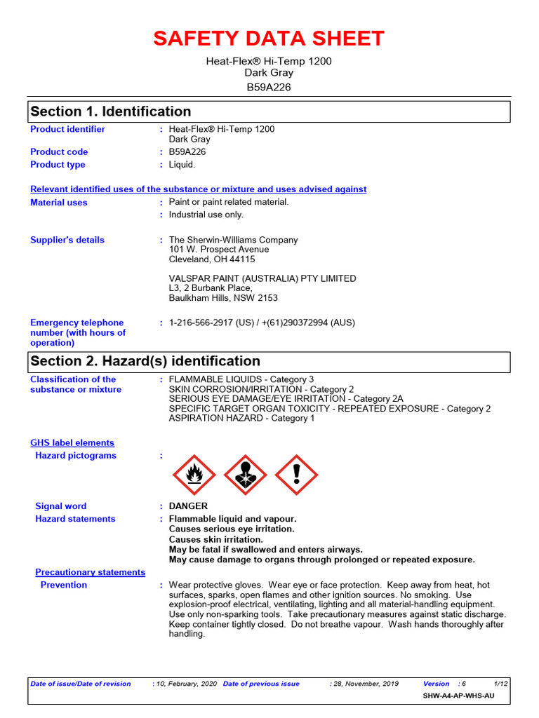 2020 05 Heat Flex - Hi Temp1200 - Darkgray SDS PM Anz | PDF