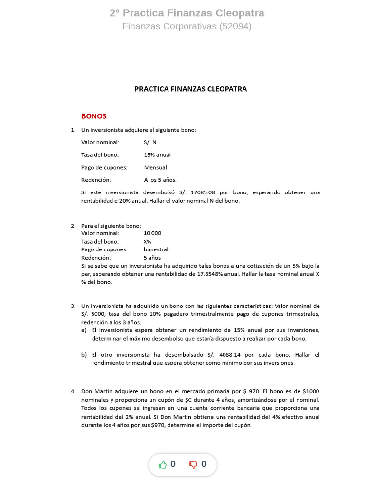 Práctica de Finanzas: Bonos, Acciones y Estados Financieros | PDF | Compartir (Finanzas ...