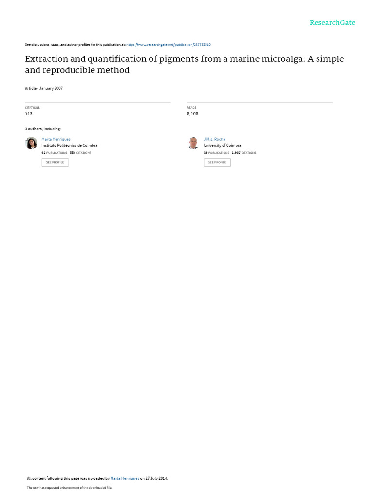 Extraction and Quantification of Pigments From A M | PDF