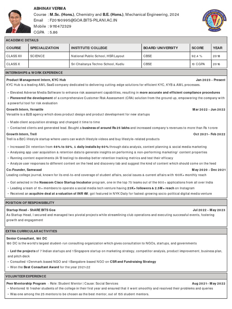 Abhinav Verma - Resume | PDF | Economies | Business
