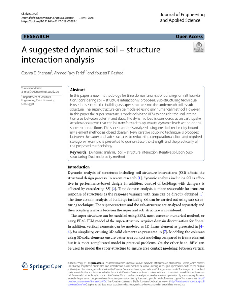 A Suggested Dynamic Soil - Structure Interaction Analysis: Open Access Research | PDF