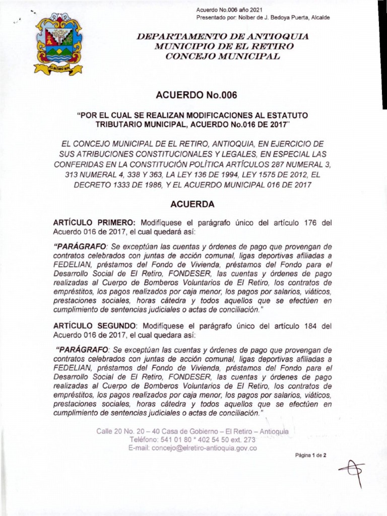 Acuerdo No 006 | PDF | Gobernancia | Gobierno