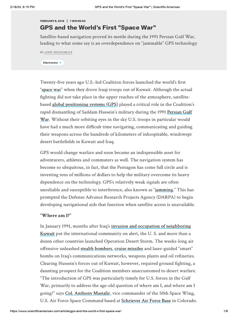 GPS and The Worlds First - Space War - Scientific American | Download ...