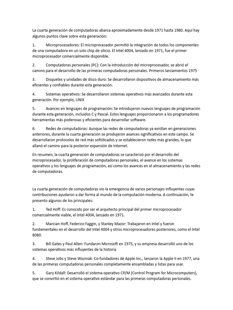 La Cuarta Generación de Computadoras Informacion | PDF ...