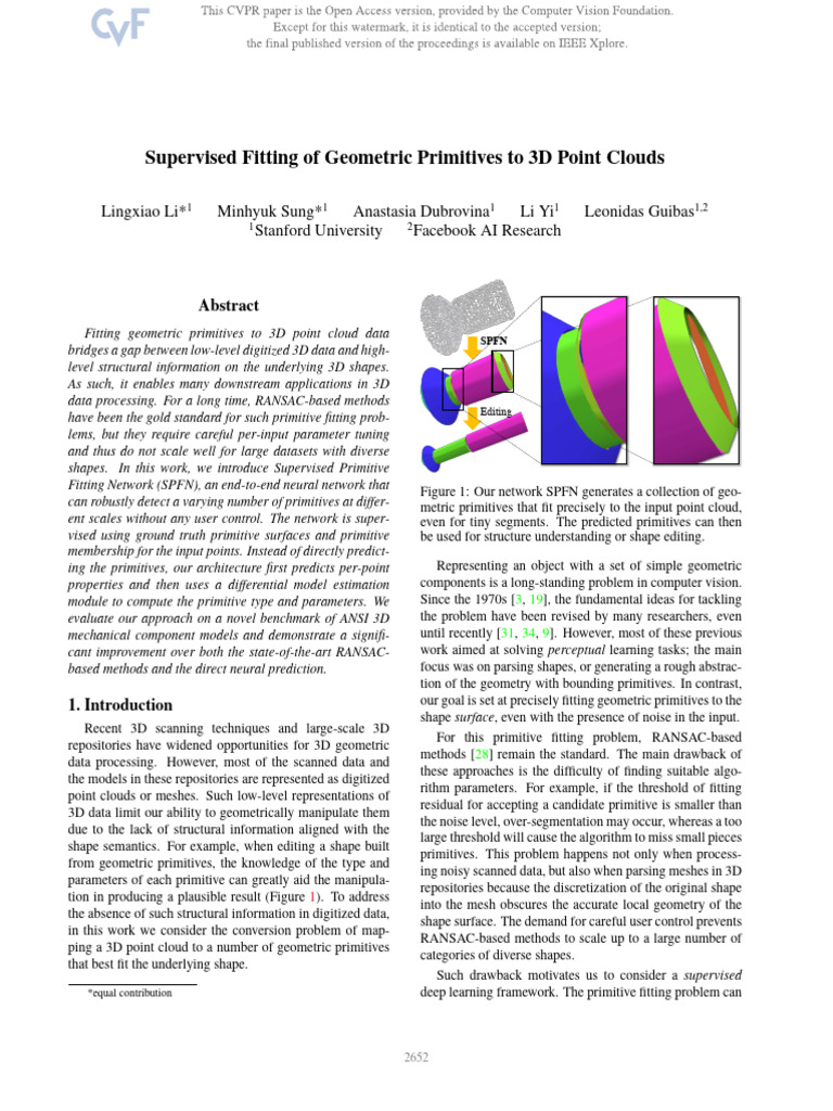 Li Supervised Fitting of Geometric Primitives To 3D Point Clouds | PDF | Deep Learning ...