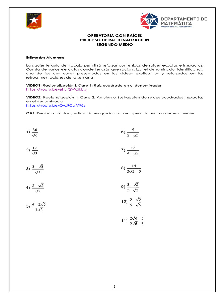 Oa1. 5. Racionalizacion. Caso 1 y 2 | PDF | Tecnología