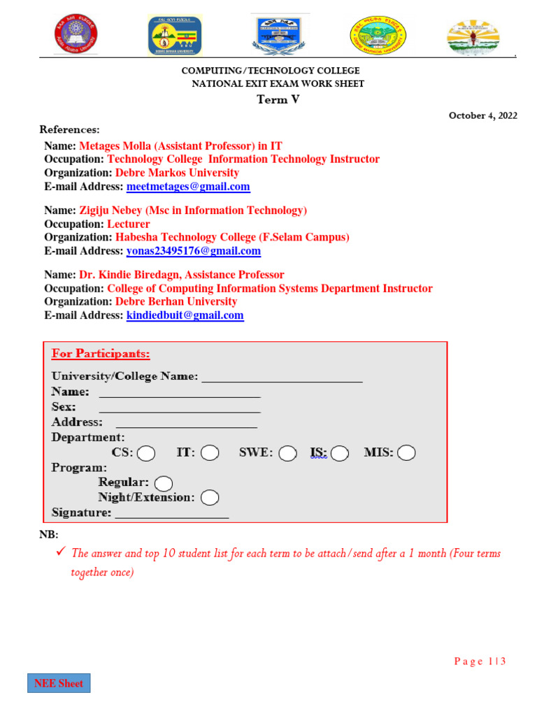 National Exit Exam Term 5 | PDF | Computer Data Storage | Databases